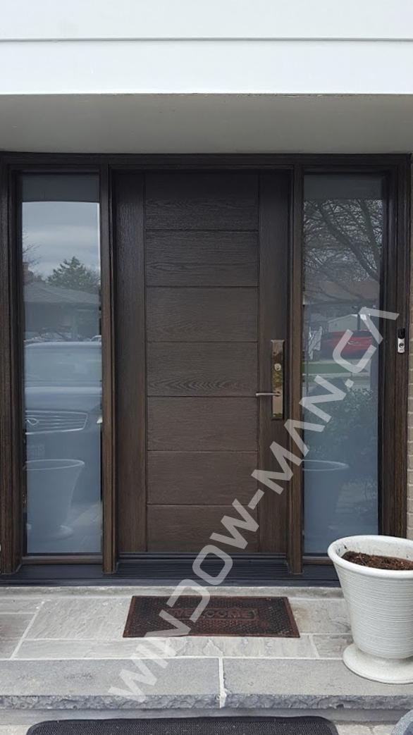 Modern Entry Fiberglass with Sidelights Stained in Brown Replacement
