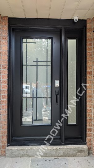 Contemporary Glass Exterior Door with Sidelight in Black Full Glass ...